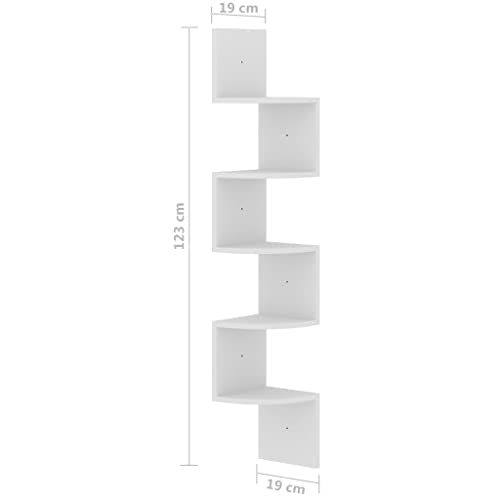 Wall Corner Shelf,Wall Decor,Floating Shelves,Wall Mounted Shelves,Storage Display Shelf,Shelving Rack,for Living Room,Bathroom,Office,White 7.5"x7.5"x48.4" Engineered Wood