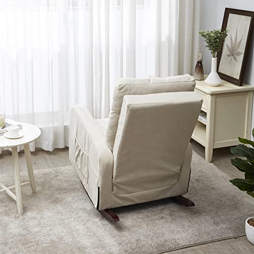 Ucloveria Chair Mid-Century Modern Nursery Rocking Armchair Upholstered Tall Back Accent Glider Rocker for Living Room, Beige
