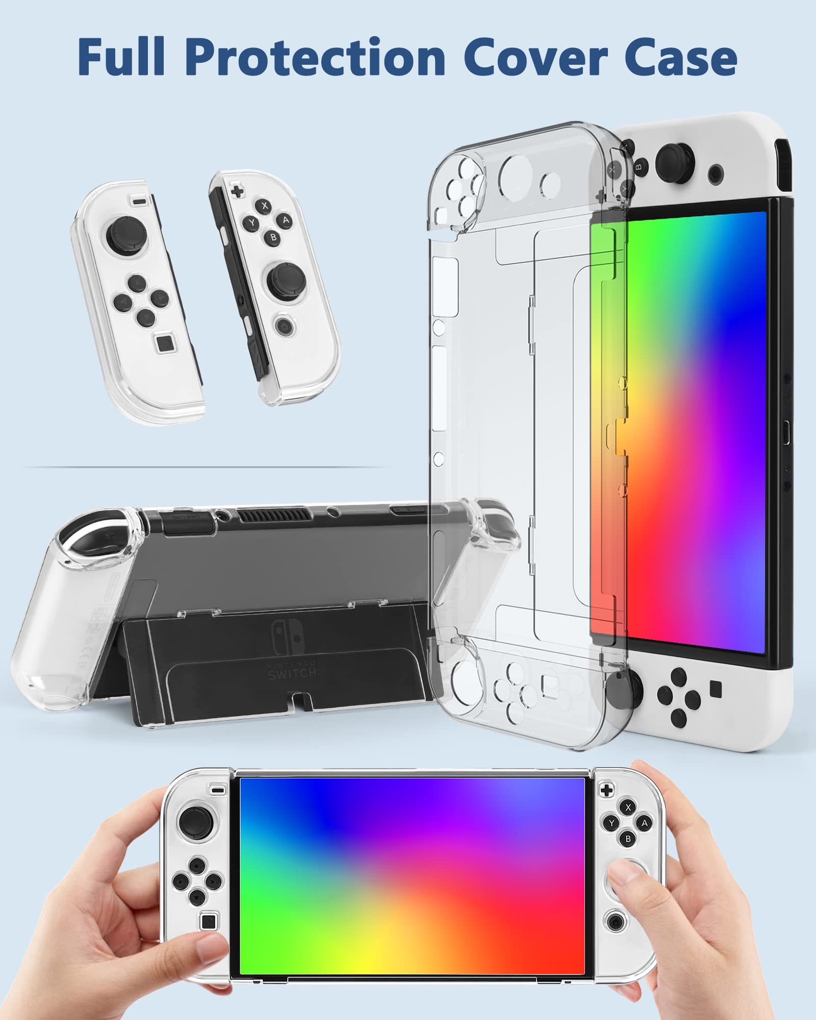 RTTACRTT Carrying Case for Nintendo Switch OLED, Hard Shell Travel Carrying Case for Nintendo Switch with Case, HD Screen Protector, Stand, Thumb Grips