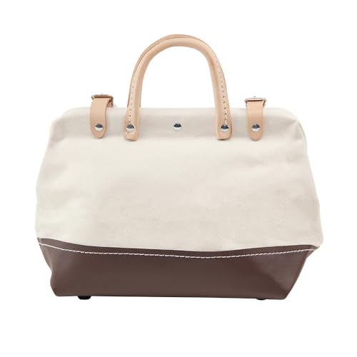 Klein Tools 5102-12 Heavy Duty Natural Canvas Tool Bag, Tool Tote, Multi-Purpose Bag with Wide Hinged Opening and Leather Handles, 12-Inch