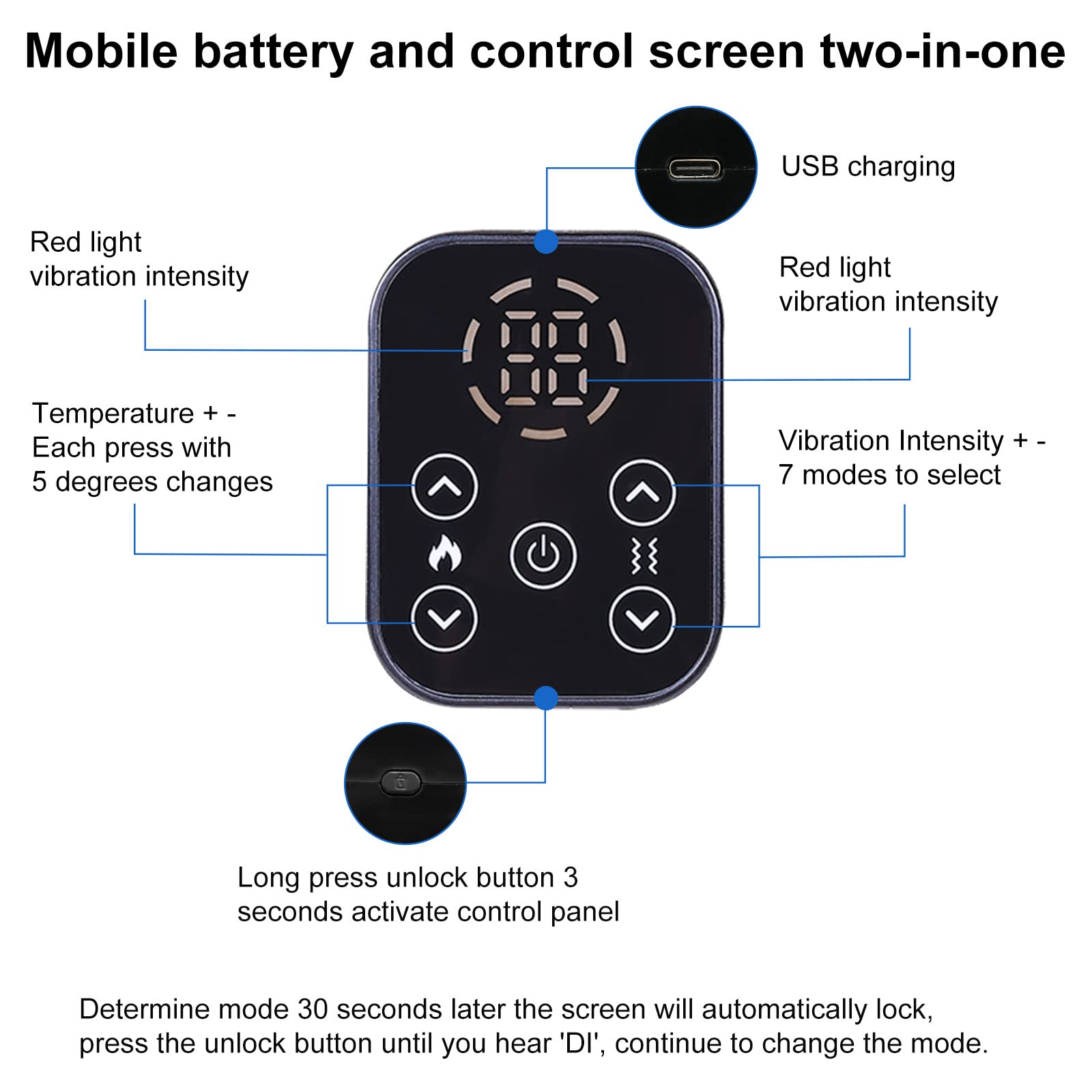 TUOYR Heating Belt for Back Pain Relief with Massager Cordless Portable Heating Therapy Pad for Cramps Vibration Massage Heat Belly Wrap for Lumbar with USB Rechargeable Removable Power Supply