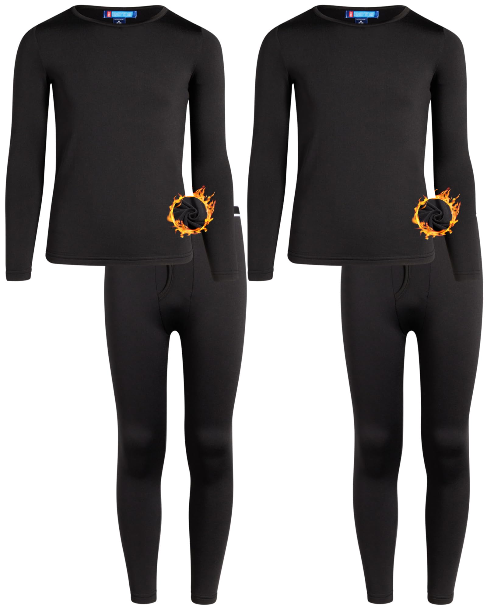 ONLY BOYS Thermal Underwear Set ? 4 Piece Brushed Fleece Top and Long Johns (2T-16), Size 6/7, Black/Black