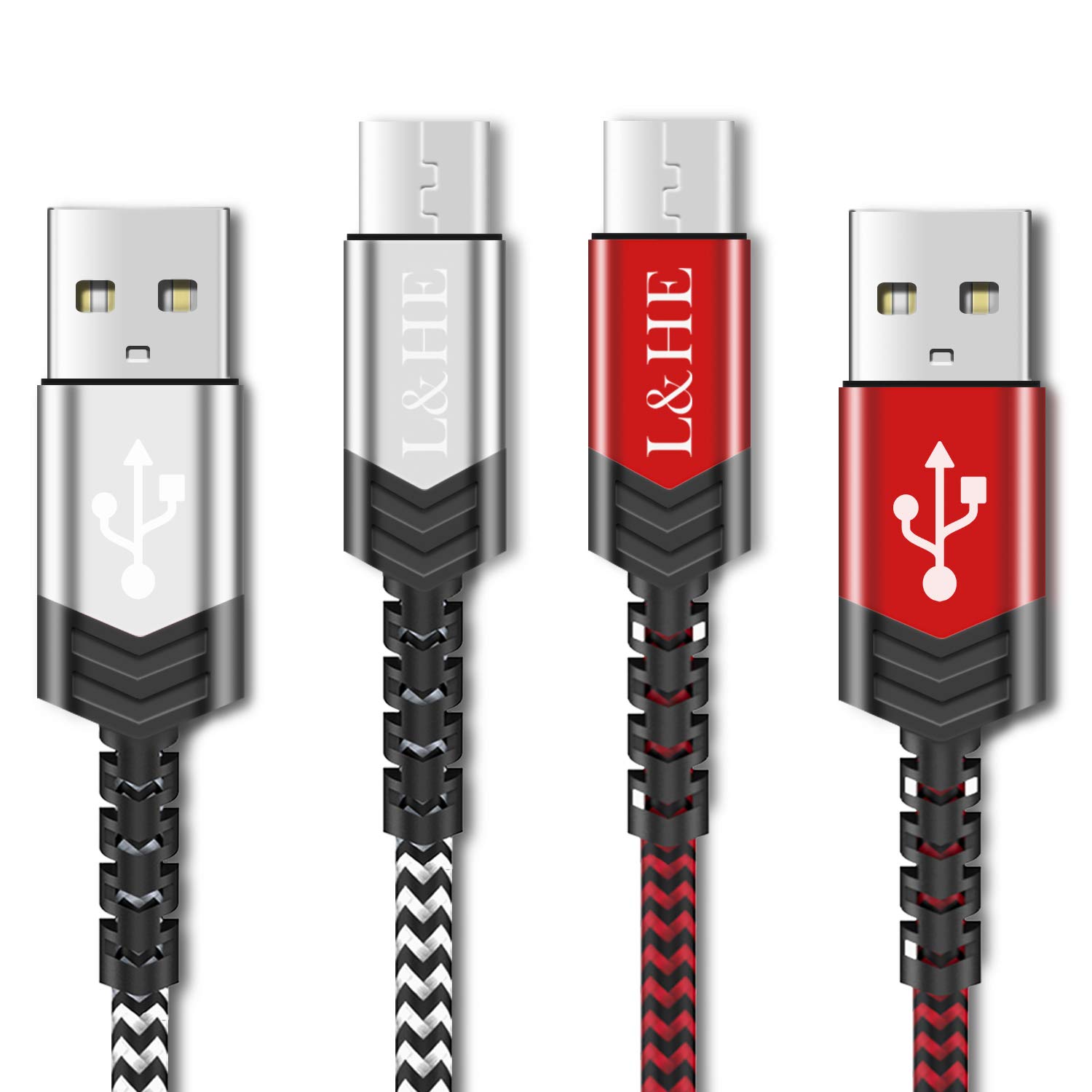 L&HE 2 Pack 10FT Charger Cable Compatible with PS4 Slim/Pro, Xbox One S/X Controller, and Android Phones (Red & White)
