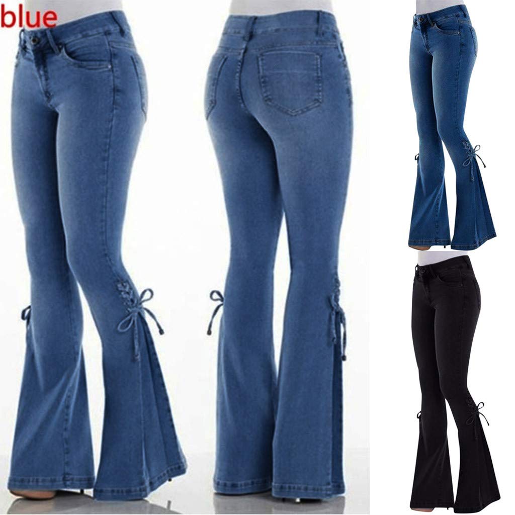 Kardashian Jeans,Women High Waisted Denim Stretch Slim Wide Leg Pants