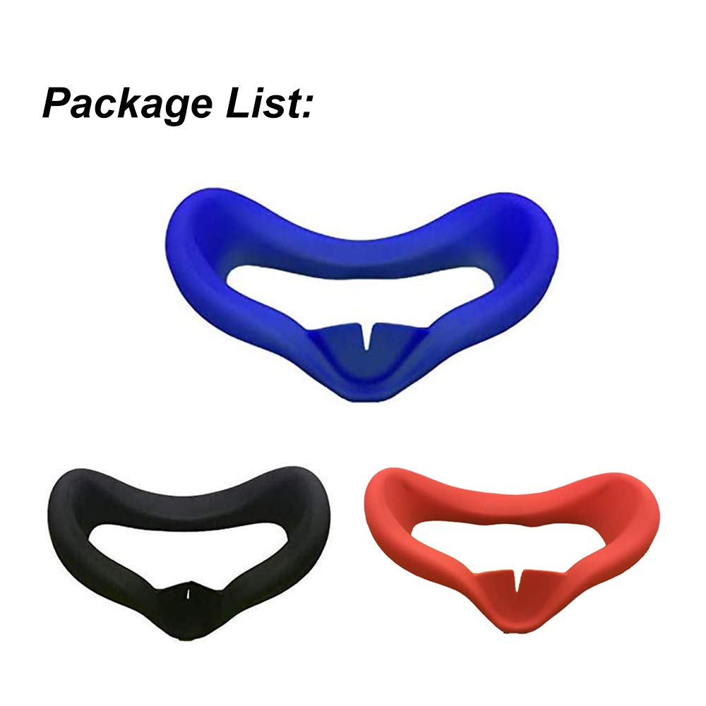MASiKEN 3Pcs Silicone Face Eye Cover for Oculus Quest, Face Cushion & Face Pads Sweat Guard Washable (Red+Black+Blue)