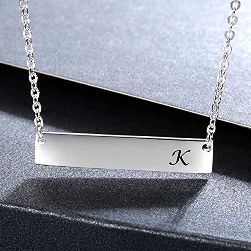 JZCOLOR | Sterling Silver Bar Necklace | Pendant with Engraved Letter (K)