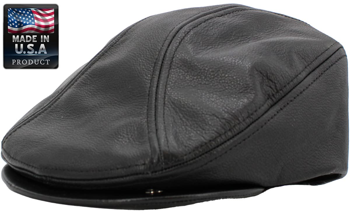 Leather-Ascot BLK L Gatsby Ivy Collection Classic Newsboy Cabbie Applejack Leather Hats Caps