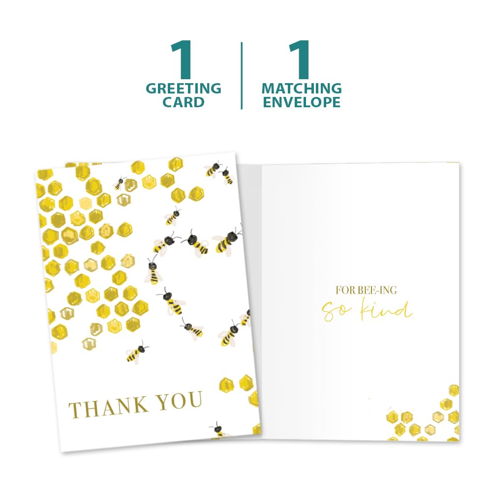 Tree-Free Greetings - Thank You Greeting Card - Artful Designs - 1 Card + Matching Envelope - Made in USA - 100% Recycled Paper - 5"x7" - Bee Kind (GO64527)