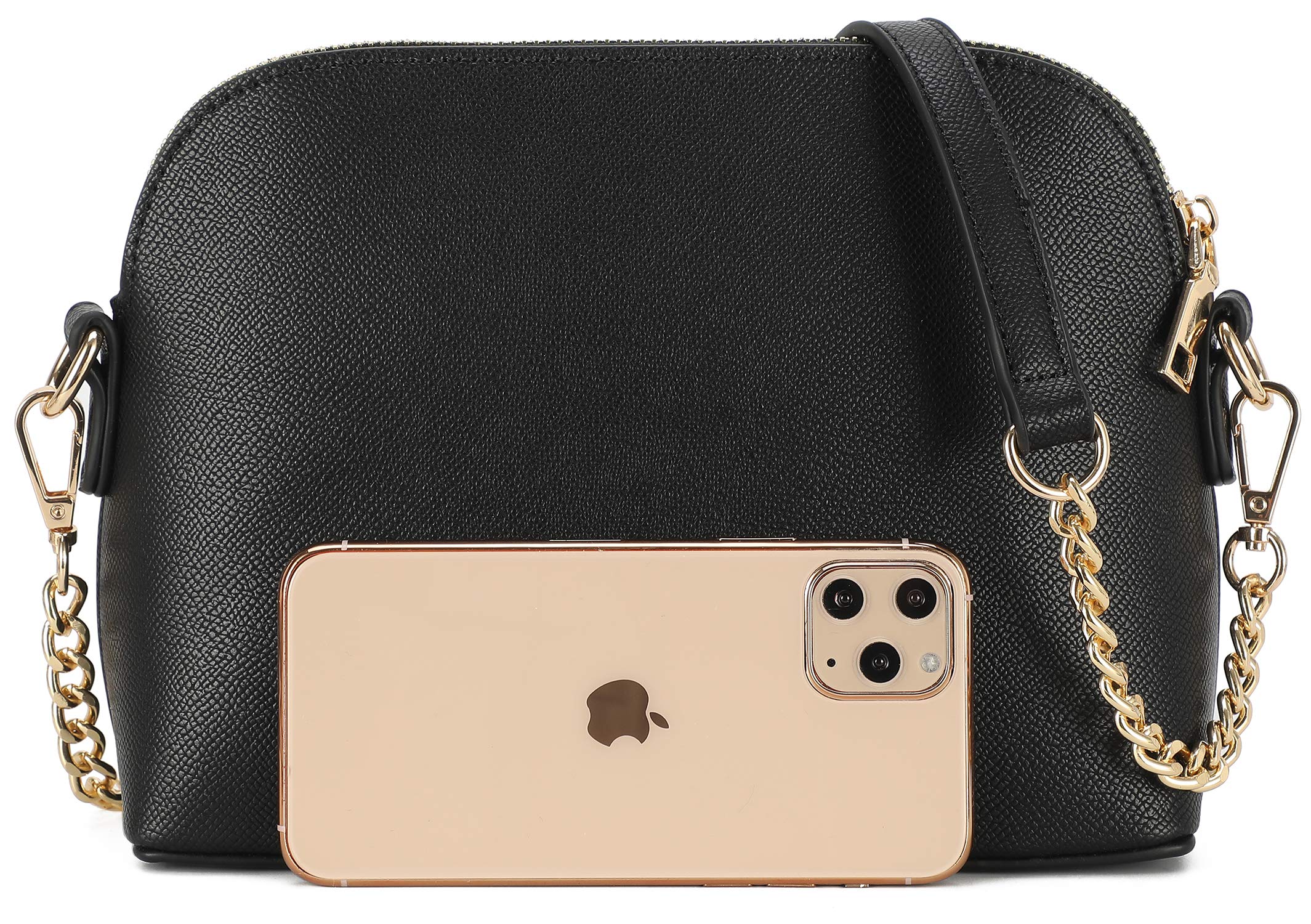 lola mae Dome Satchel Crossbody Bag for Women, Lightweight Multi Pockets Messenger Shoulder Purse Top Zipper (Black)