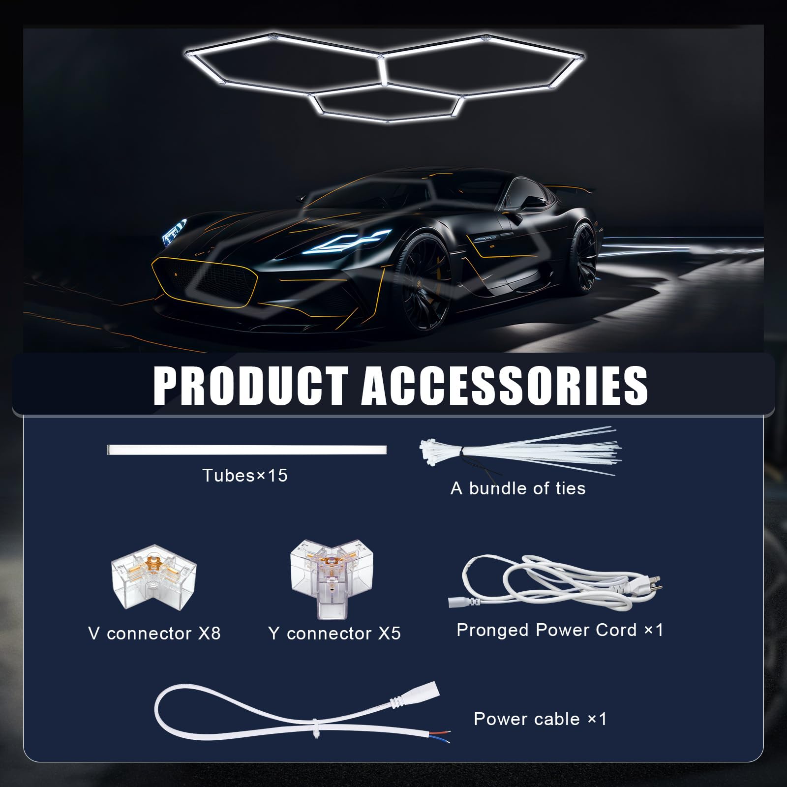 VIHOSE 1 Set Garage LED Light Ceiling Lights Car Detailing Ceiling LED Light Suitable for Garage Workshop Basement Warehouse Gym (3 Hexagon Grids)