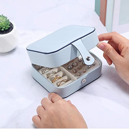 ZZYINH AN207 Korean-Style Double-Sided Jewlery Box Portable Jewelry Box Leather Ear Stud Ring Necklace Earrings Storage Box Small Jewelry (Color : Blue)