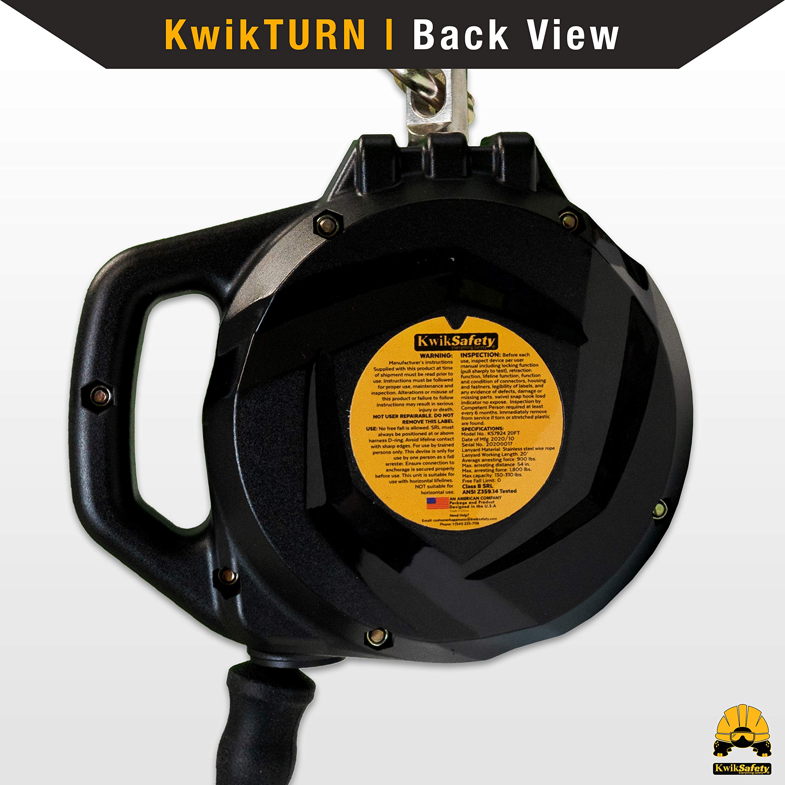 KwikSafety - Charlotte, NC - Mamba 50’ Self Retracting Lifeline [Carbonate + Integrated Handle] Class B Cable SRL ANSI OSHA Retractable Fall Arrest Safety Roofing Construction Gear
