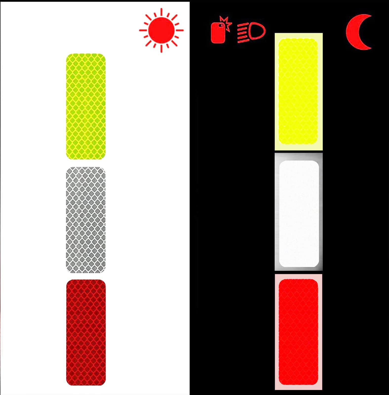 KOOUMOS 30pcs Reflective Decals Reflective Stickers Safety Warning Sticker Tapes Waterproofsp High Intensity Night Visibility Adhesive for Helmets Motorbike 1.18 x 3.25 Inch(3x8cm)