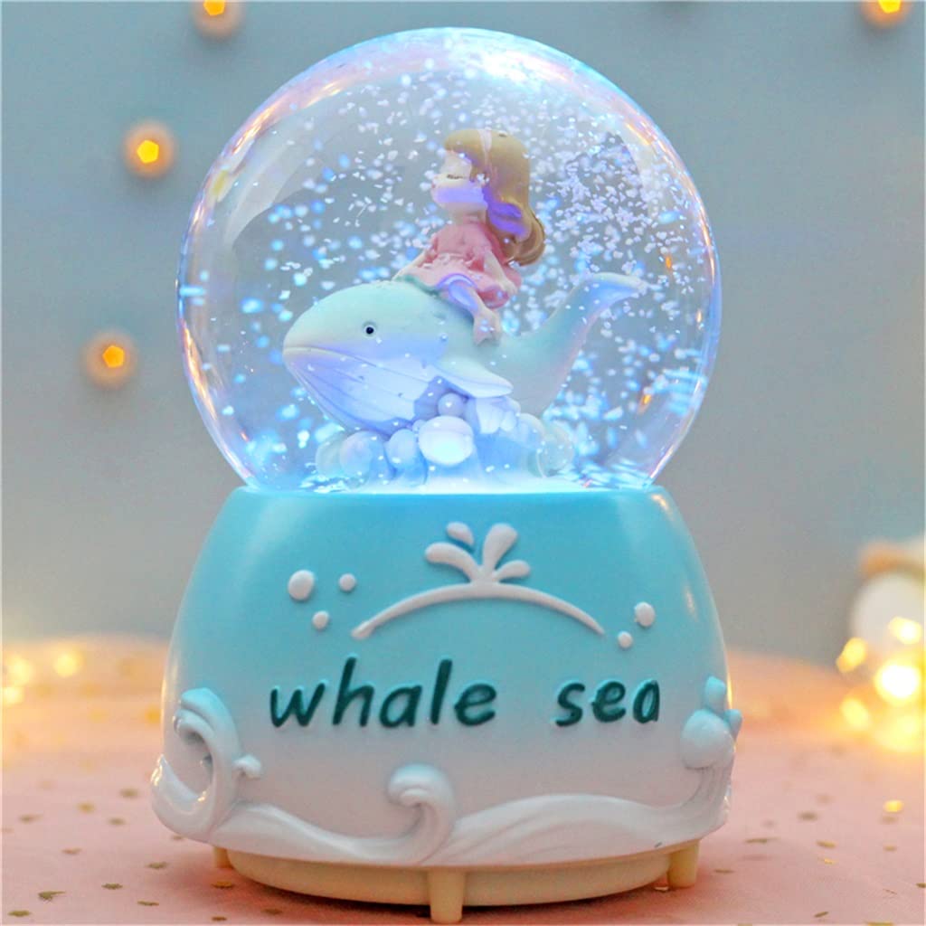 SEASD Dream Dolphin Crystal Ball Girl Birthday Gift can Rotate The Floating Snow Music Box Octave Box Ornaments ( Color : Blue , Size : 15*10cm )