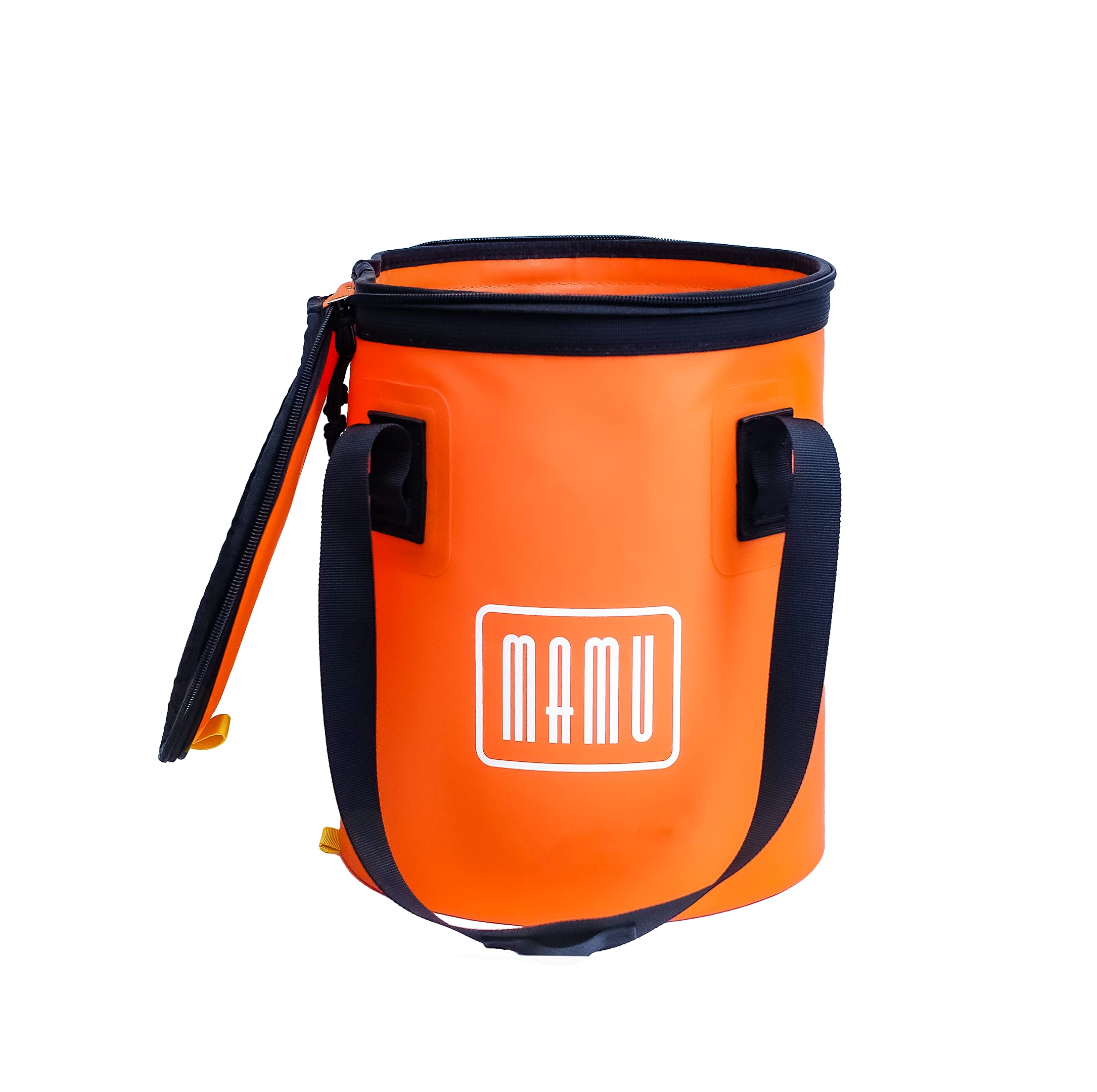 MAMU Collapsible Bucket with Zipper Lid - Waterproof Compact Portable Water Container Foldable Wash Basin with Handle, Lid and Shoulder Strap