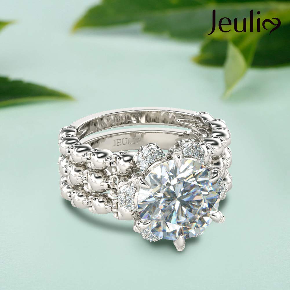 Jeulia 8.4 Carat Interchangeable Wedding Ring Set 925 Sterling Silver Round Cut Engagement Rings Cubic Zirconia Solitaire Promise Bridal Rings Anniversary Promise with Jewelry Gift Box (7)