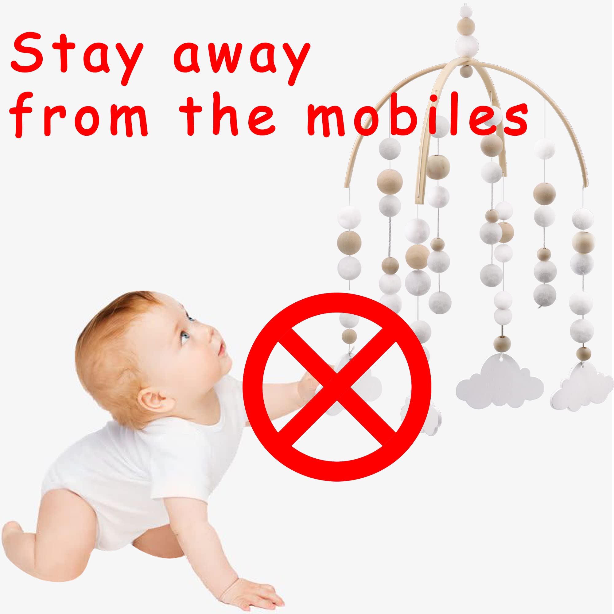 SUPICKET Home Decoration Lovely Wooden Bead Mobiles Bed Felt Baby Ceiling Accessories (White Ball Cloud)