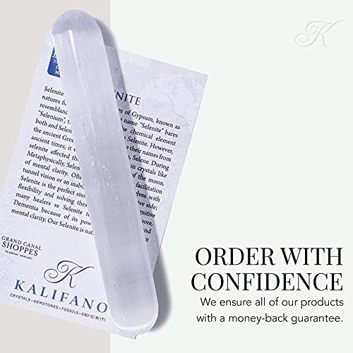 KALIFANO Selenite Wand with Healing & Calming Effects - High Energy Crystal Used for Cleansing and Protection (Information Card Included)
