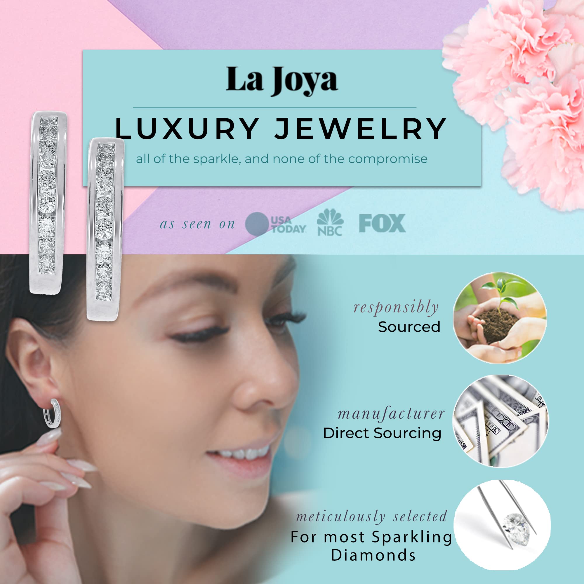 La Joya 1/2 CT TW Lab Made Huggie Hoop Diamond Earrings For Women | Real Sterling Silver White Gold Plated Diamond Huggies Earrings For Women