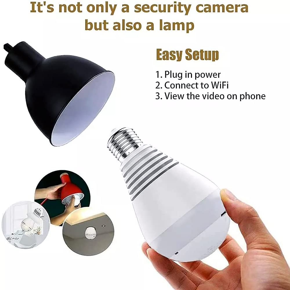 Kopfus Smart Bulb Camera, 360 Degree Panoramic Light Camera,1080P Surveillance Security Camera Lamp with LED & Infrared Night Vision/Motion Detection/Cloud & SD Card Storage/Alert events/V380 App/M4