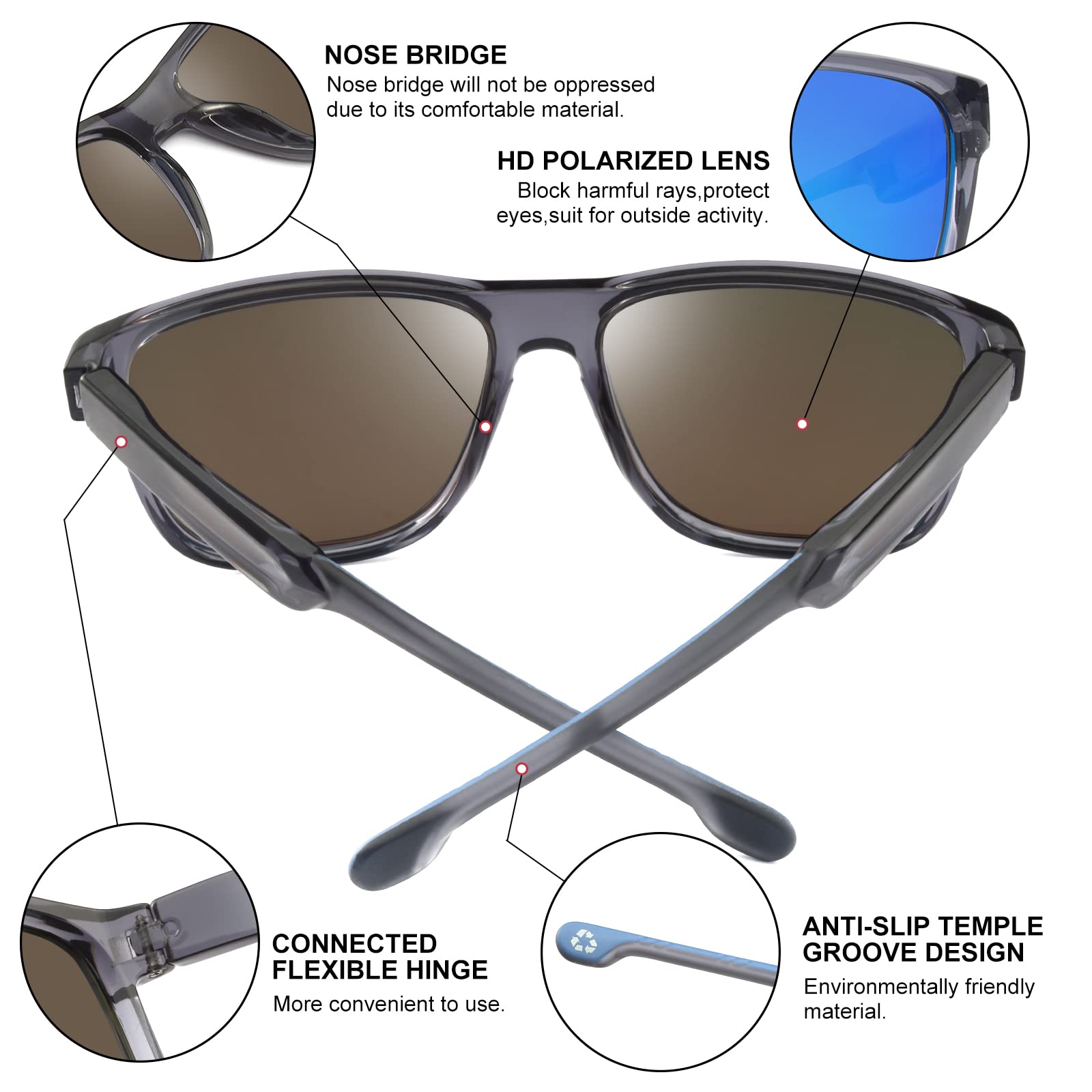 POLARKING Vintage Polarized Sunglasses for Men and Women Sport Driving Shady Rays Rectangle Sun Glasses 100% UV Protection Matte G15