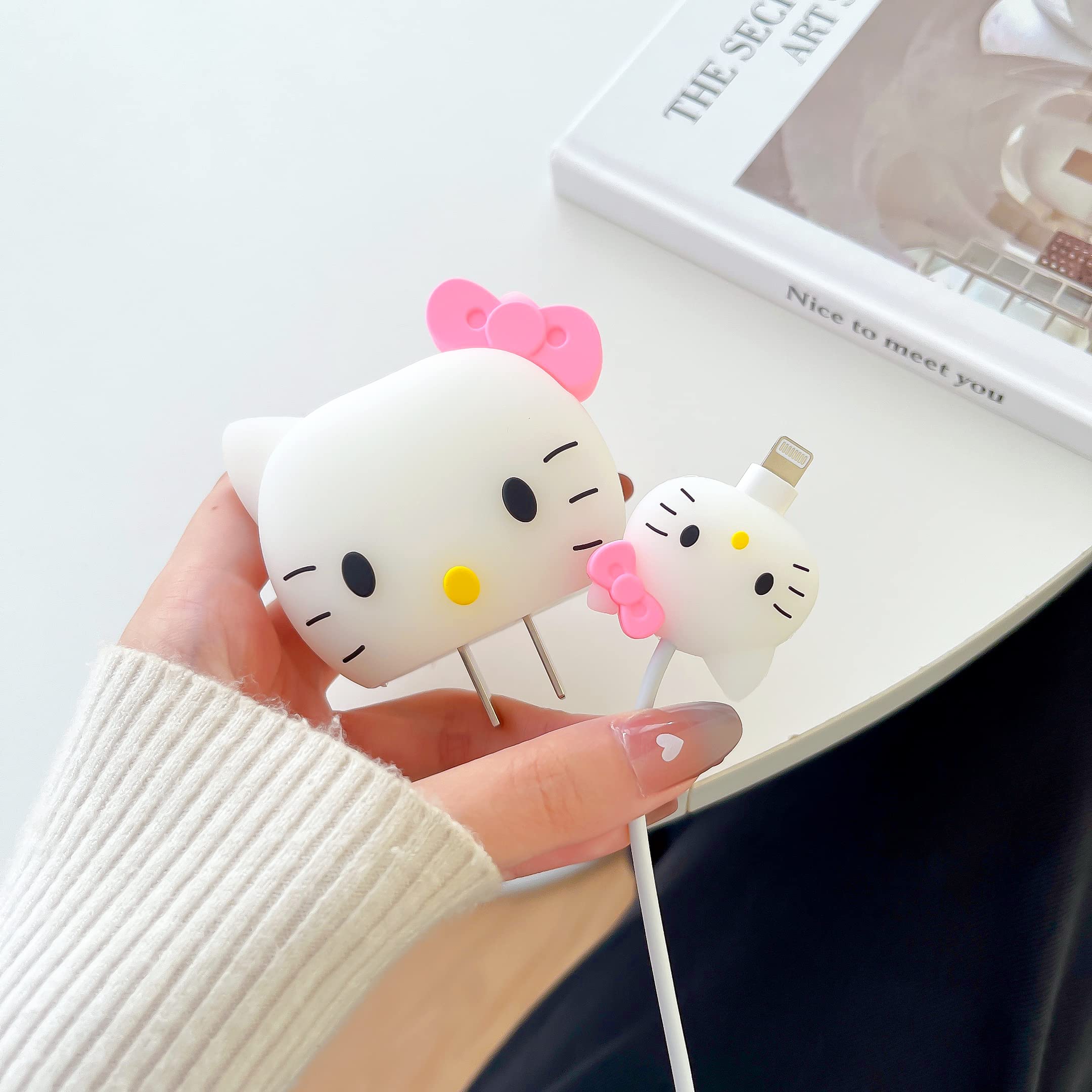 TXGOT for Apple 20W USB-C Power Adapter Charger 3D Cute Cartoon Designs Protective Case,Cute Cartoon Lightning Cable Protector Cover for iPhone Charger (KT)