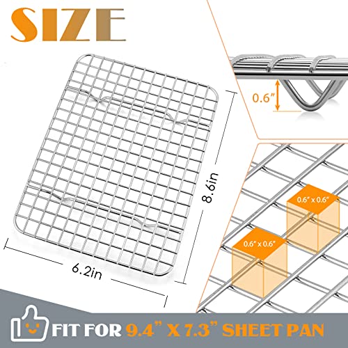 Small Baking Cooling Rack Set of 2, E-far Stainless Steel Toaster Oven Rack for Cooking Roasting Grilling Meat, 8.6β x 6.2β Metal Bakeable Wire Rack for Cookie Cake Bacon - Dishwasher Safe