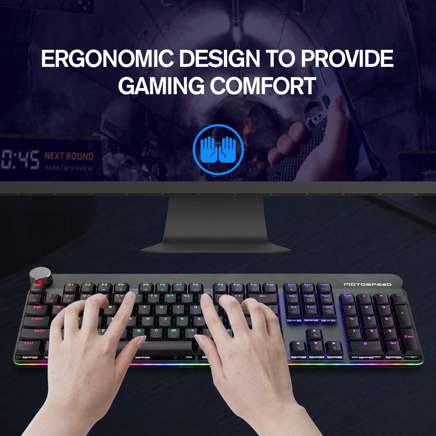 MOTOSPEED 2.4GHz Wireless/USB Wired Mechanical Gaming Keyboard Compact 104 Key RGB LED Backlit + Durable,Ergonomic,Anti-ghosting Mechanical Keyboard for Windows PC Gamers (Blue Switch)
