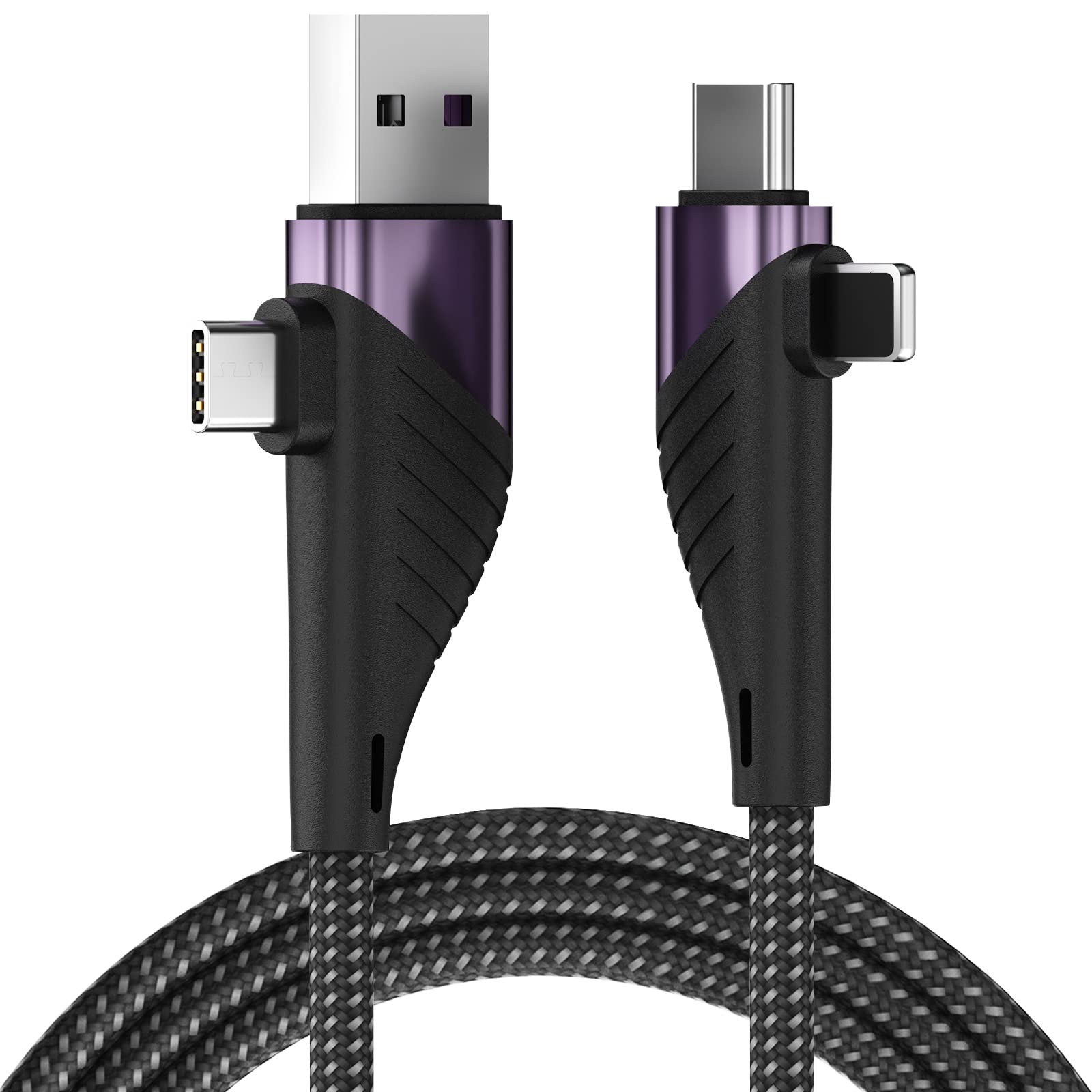 USB C Multi Fast Charging Cable, PD 65W Nylon Braided Cord 4 in 1 5A USB A/C to C/L Fast Sync Charger Adapter Compatible with Laptop/Tablet/Phone (4FT,2 Pack)