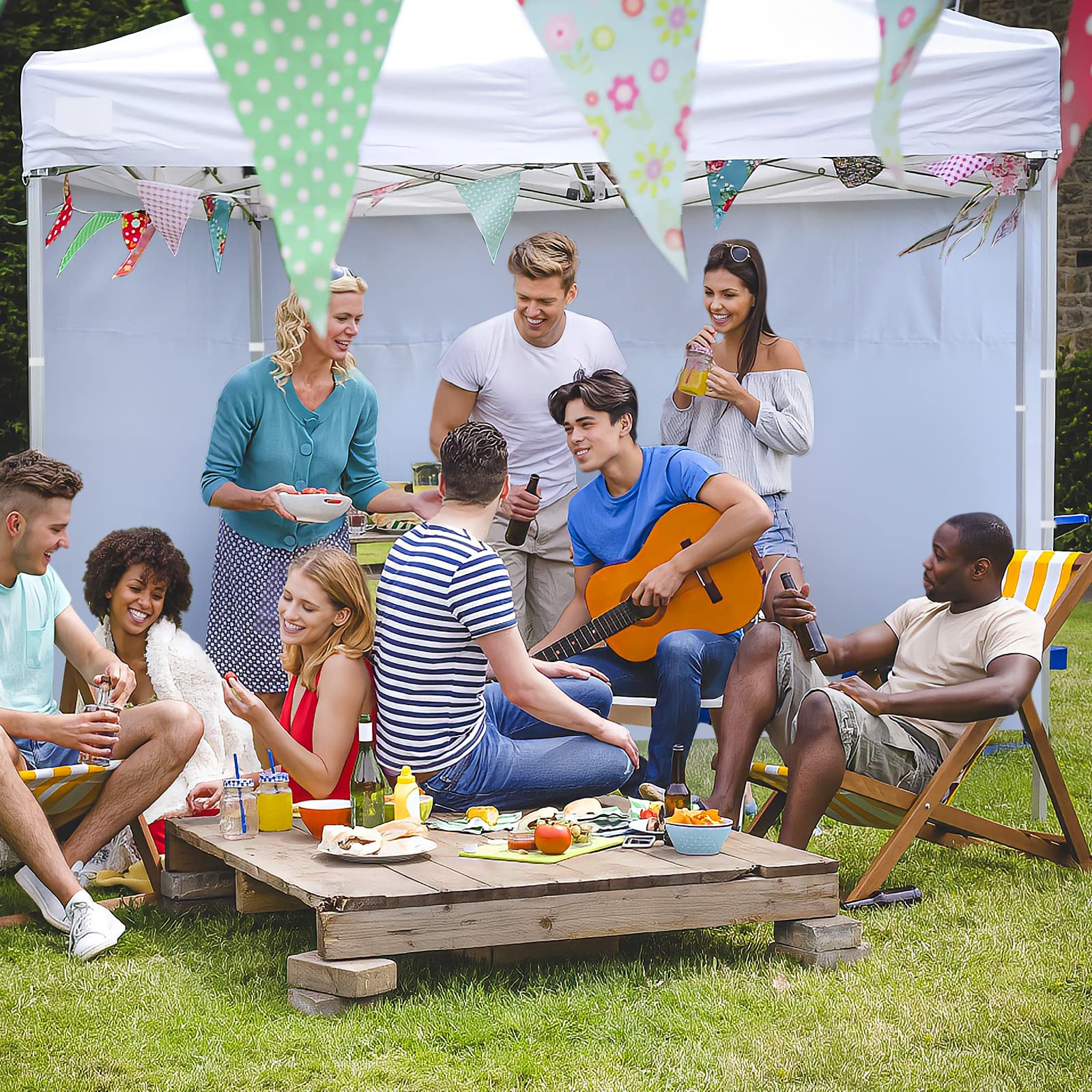 Instant Canopy Tent Sidewall for 10x10 Pop Up Canopy - 3pcs Sidewall Only 210D with Silver Coated Fabric Sun Rainproof SunWall Shades Accessories - Grayish White(No Canopy Included)