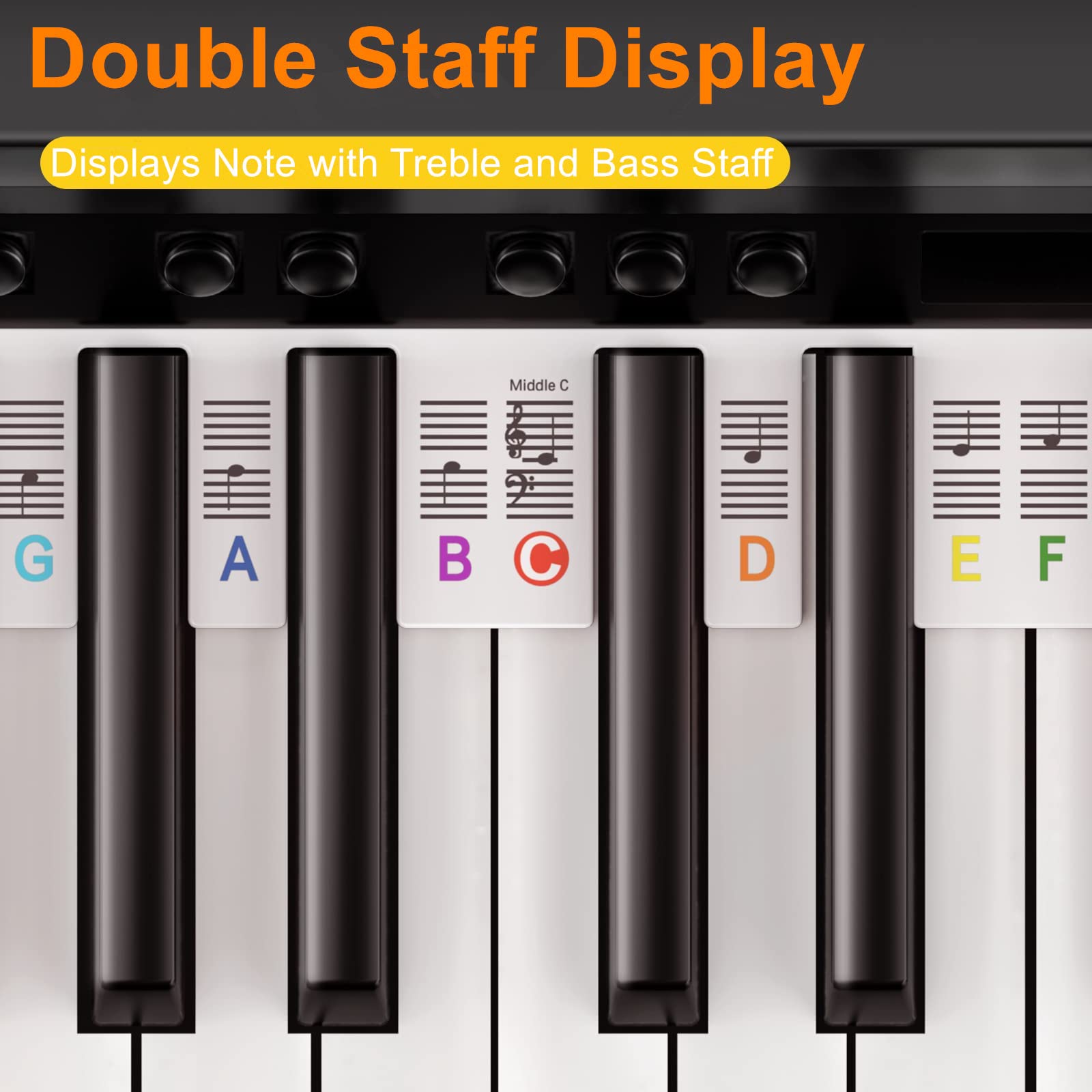 SAFITOYA Glow-in-The-Dark 88 Key Silicone Removable Piano Keyboard Note Labels - Perfect for Nighttime Practice Luminous Removable Piano Keyboard Note Labels Do Re Mi