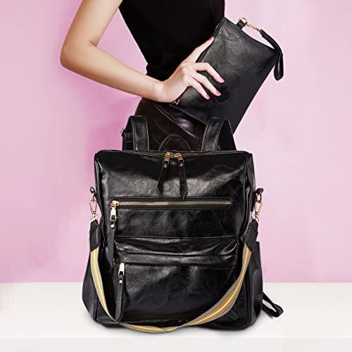 K.E.J. Women Backpack Purses Fashion Leather Backpack Purse 2-PCS Travel Backpack Handbag Crossbody Bag Ladies Shoulder Bag