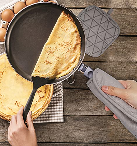 Oven Mitts & Pot Holders Sets - Kitchen Gloves & Towel Gift Box Set Gray 6Pcs by COOK TIDY - 13β Xtra Large Thick Washable - Professional & Heavy Duty - Protective Long Cuff for Cooking, Baking, BBQ