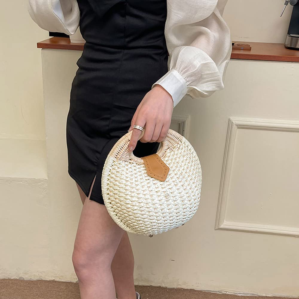 Shell Shaped Straw Handbag for Women Casual Straw Handmade Rattan Tote Purse Scorpio Gifts(White)