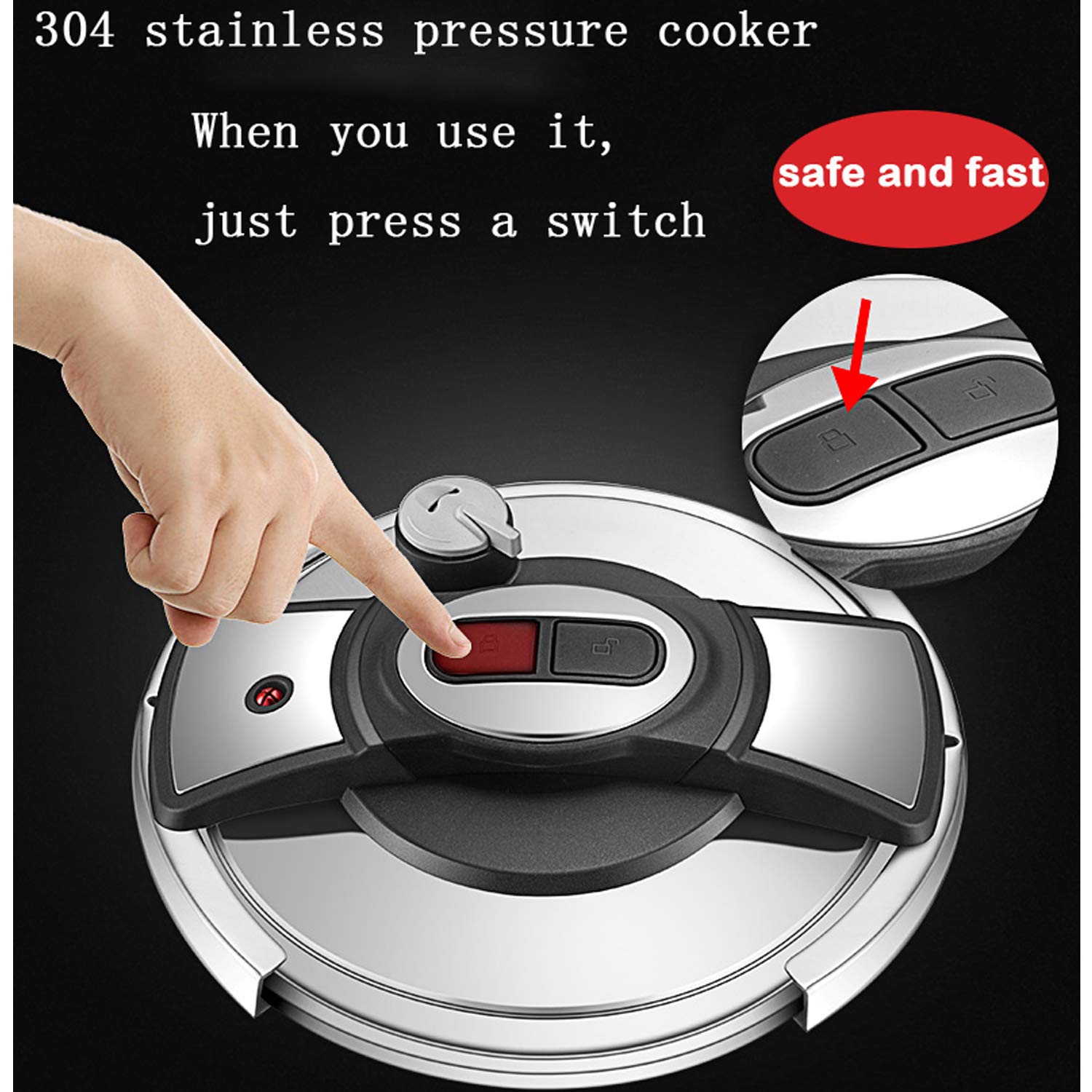 KRAMPAN One-Touch Pressure Cooker, Stainless Steel Pressure Cooker, 6 Quart Pressure Canner Cookware Dishwasher Safe, Fast Cooker for Kitchen.
