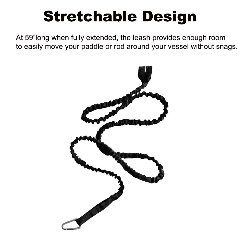 Kayak Paddle Leash Black, Adjustable Kayak Rod Leash with Carabiner for Kayaking Canoe SUP Board Paddles, Surfboard, Fishing Poles Rods