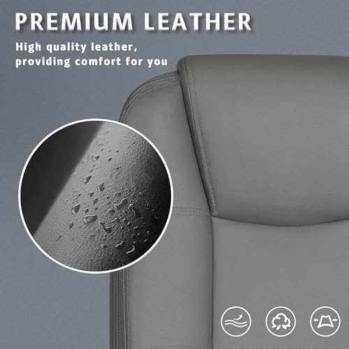 LEMBERI Office Desk Chair, Big and Tall Managerial Executive Chair, High Back Computer Chair, Ergonomic Adjustable Height PU Leather Chairs with Cushions Armrest for Long Time Sitting (Dark Grey)
