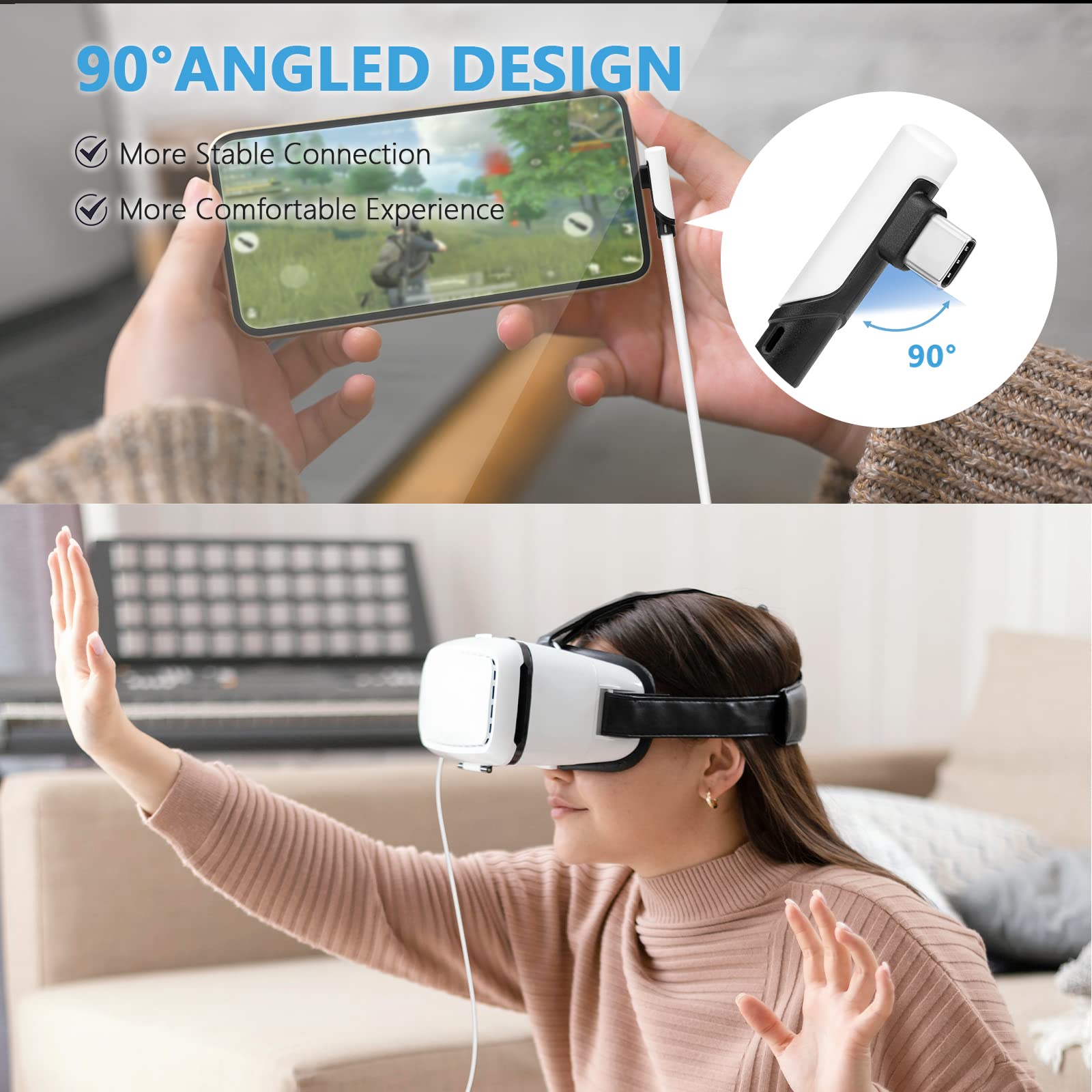 PIGETALE Link Cable 10FT Compatible with Quest 2/1 and PC/Steam VR, USB 3.2 Gen 1 USB C Cable, High Speed Data Transfer Charging Cord Right Angled USB-A to USB-C Cable for VR Headset Gaming PC