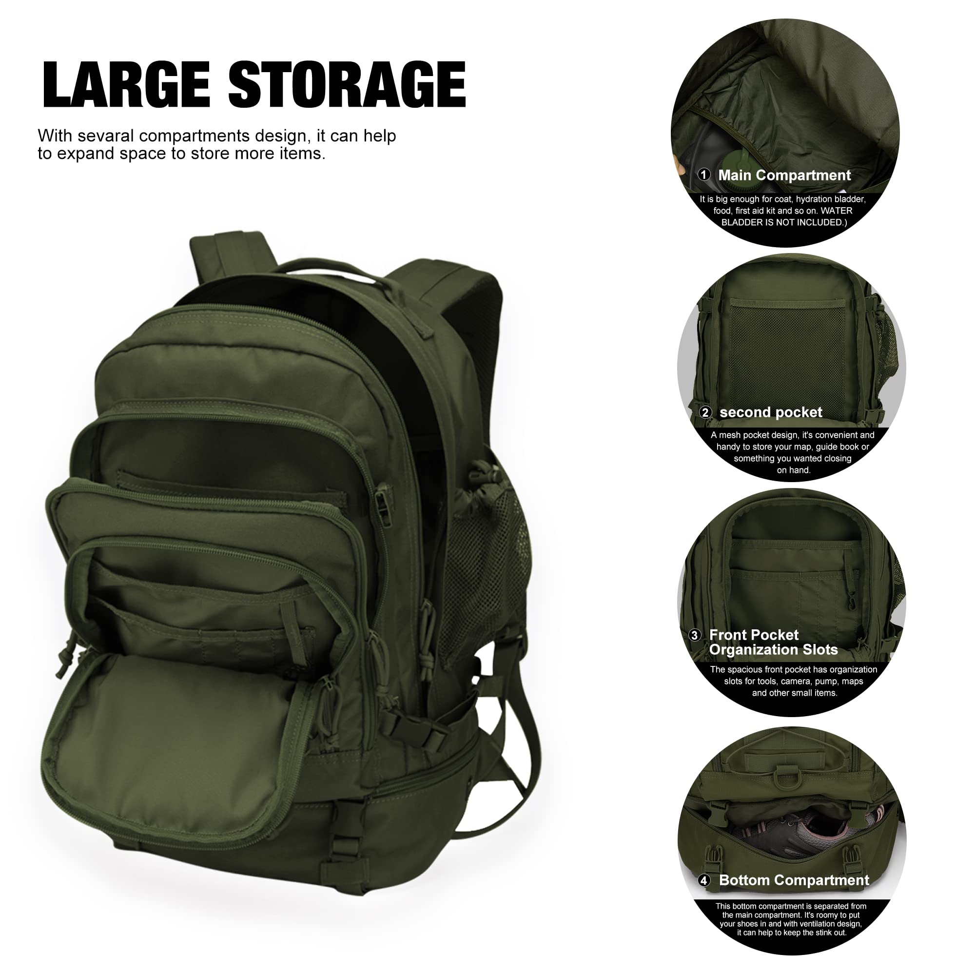 Mardingtop Hiking Backpack,Small Tactical Backpacks for Camping Military Traveling, 28L Motorcycle Backpack