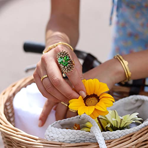 Otxas Gold Snake Ring Adjustable Punk Snake Ring for Women Boho Stacking Rings Set Vintage Goth Silver Snake Ring Jewelry (green1)