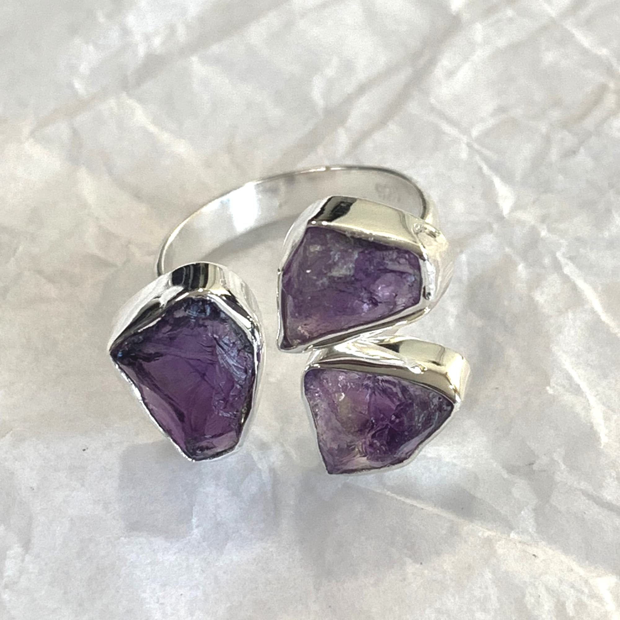 Natural Raw Amethyst Gemstone Adjustable Rings 925 Sterling Silver Birthstone Jewelry Party Wear Ring RSR5044 (7)