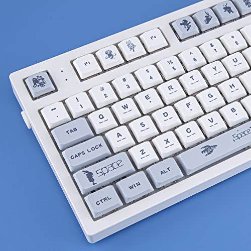 UniCusMech Custom PBT Low Shaft keycaps 124 Keys Dye Sublimation ANSI Layout Keycap for Mechanical Gaming Keyboard Gateron Cherry MX Switches(Space Rabbit)