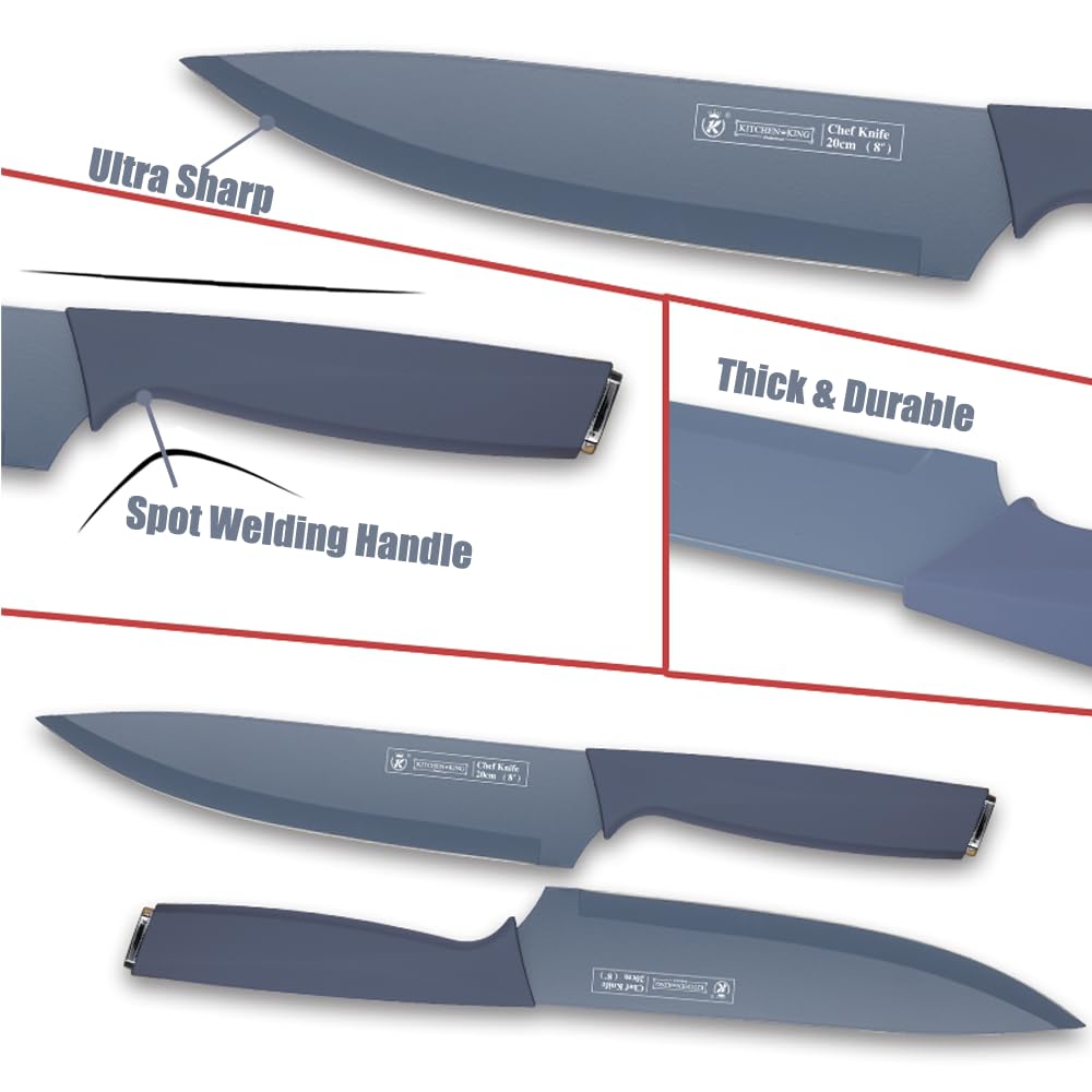 Knife Set, 6 Pcs Color-Coded Kitchen Knife Set, 5 Color Anti-Rust Coating Stainless Steel Kitchen Knife Set with Block, Super Sharp Kitchen Knives with Acrylic Stand, Professional Chef Knife Set