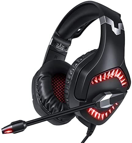 ONIGAL Gaming Headset with Microphone, Wired Headphones with LED Lights (red)