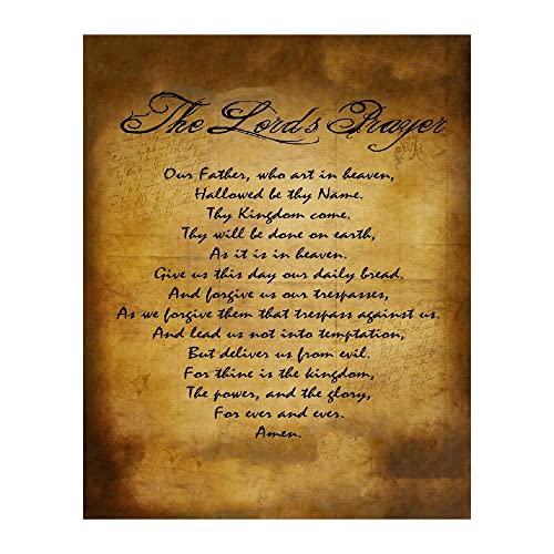 The Lord's Prayer-Antique Brown-Matthew 6: 9-13- Brown Parchment Print- 8 x 10" Wall Art- Ready to Frame. Rustic Scroll-Script Design-Home DƩcor, Kitchen DƩcor-Christian Gifts. Inspirational Prayer.