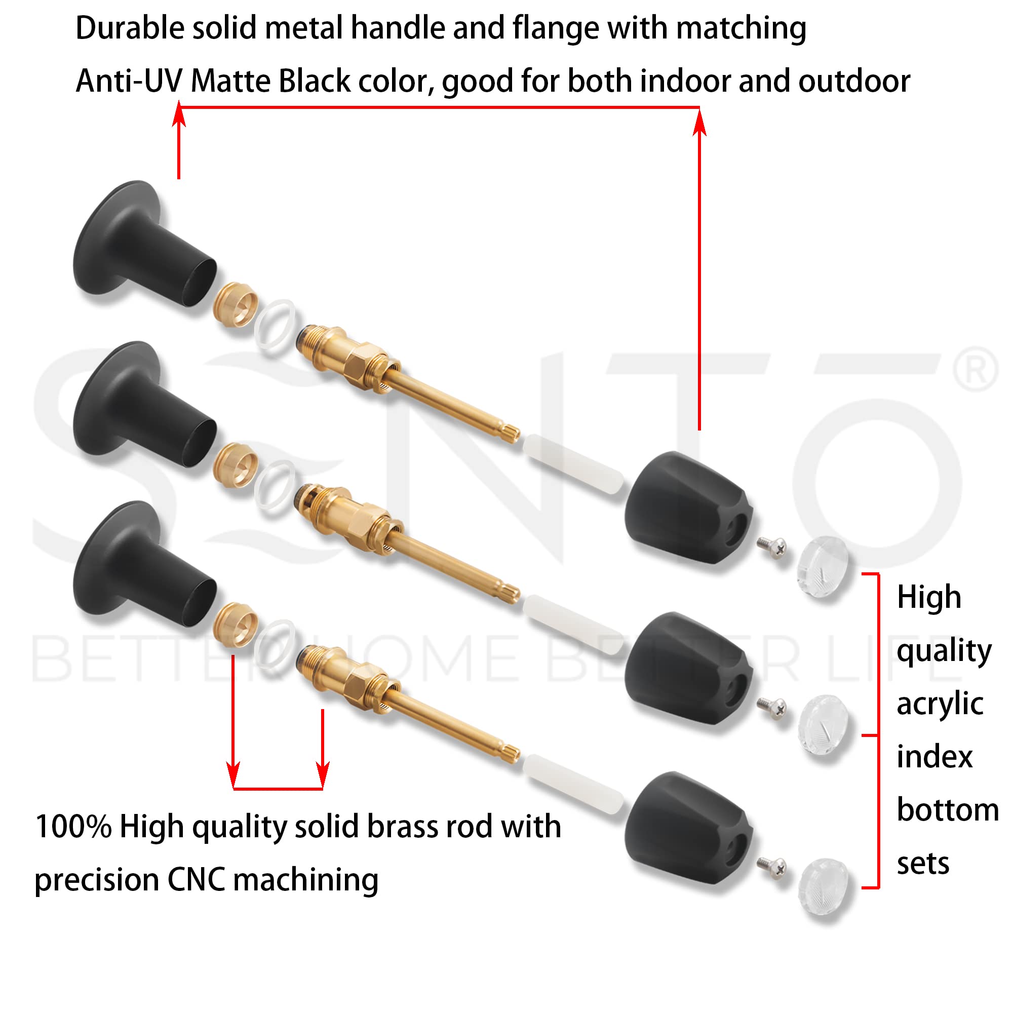 SENTO Bathtub and Shower 3 Handle Tub Trim Set For Price Pfister Faucets Bathtub Shower, Easy Installation, Heavy Duty Metal, Matte Black