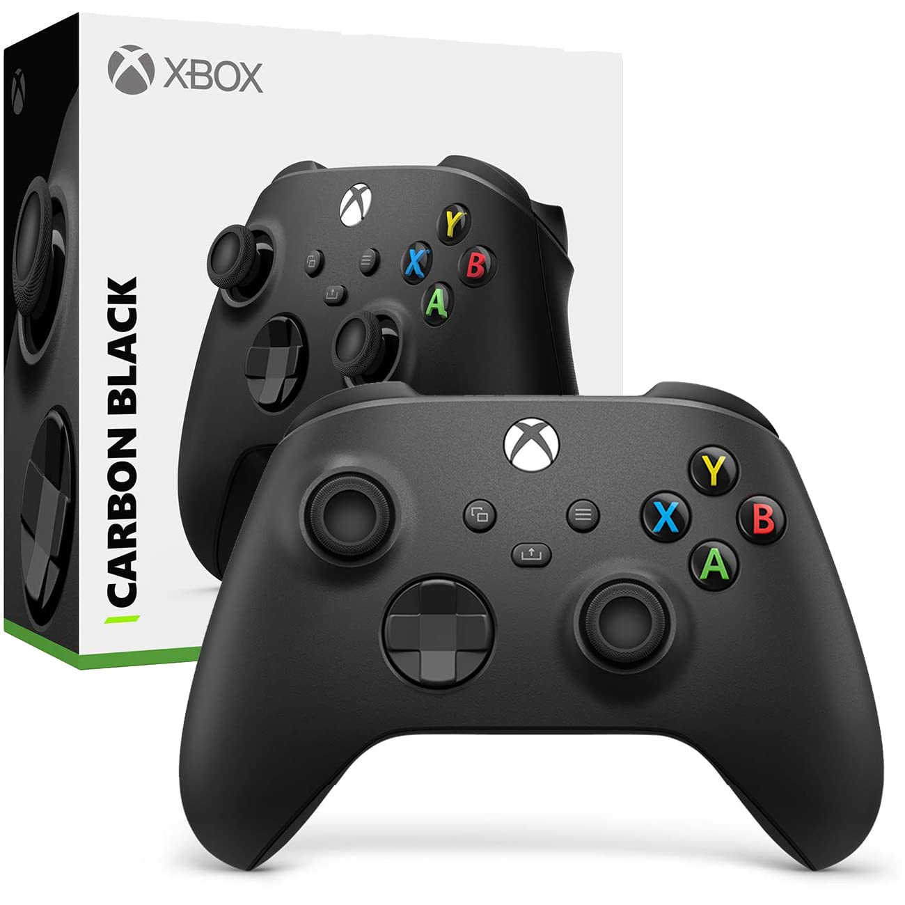 Microsoft Xbox Controller (Carbon Black) for Series X, Series S, Xbox One, Windows 10, Android & Ios, Bundled with Xbox Controller Skin Voucher & PremGear Cleaning Cloth