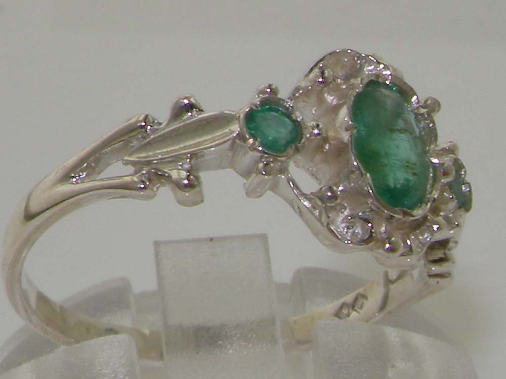LetsBuyGold 925 Sterling Silver Real Genuine Emerald Womens Trilogy Engagement Ring - Size 6