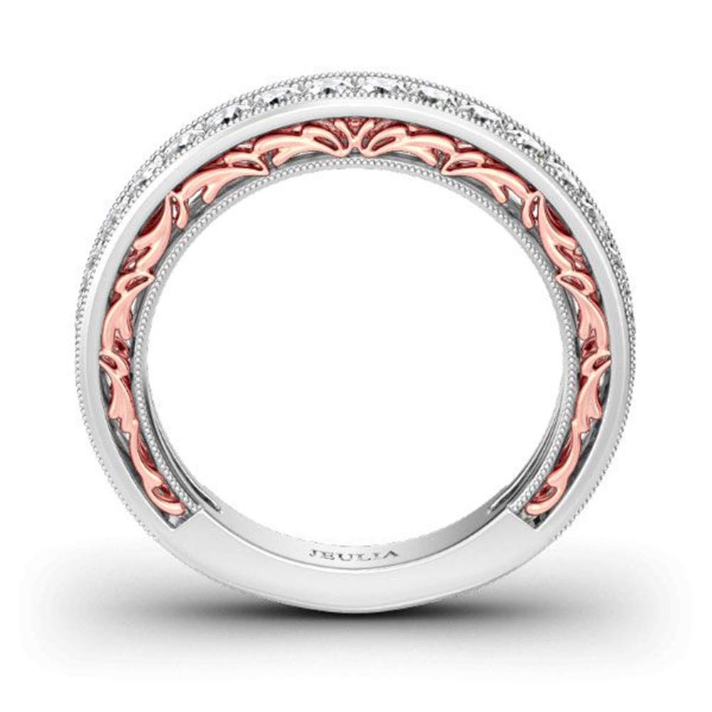 Jeulia Two Tone Scrollwork Sterling Silver Women's Band Custom Engraved Ring for Engagement Anniversary Wedding With Gift Box (Rose Gold, 6)
