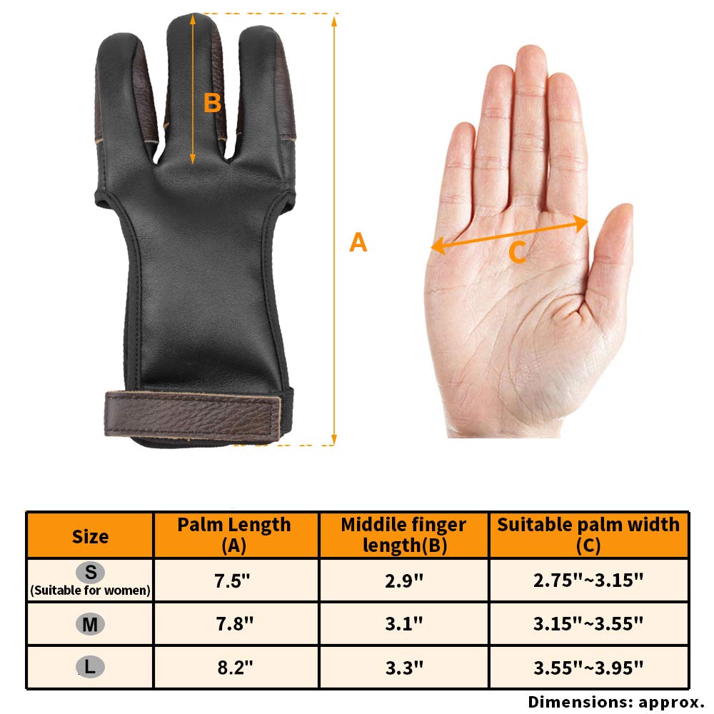 KRATARC Archery Glove Finger Protector Three Fingers Tab Leather Guard Lightweight Compact for Hunting Shooting Bow (Black, L)